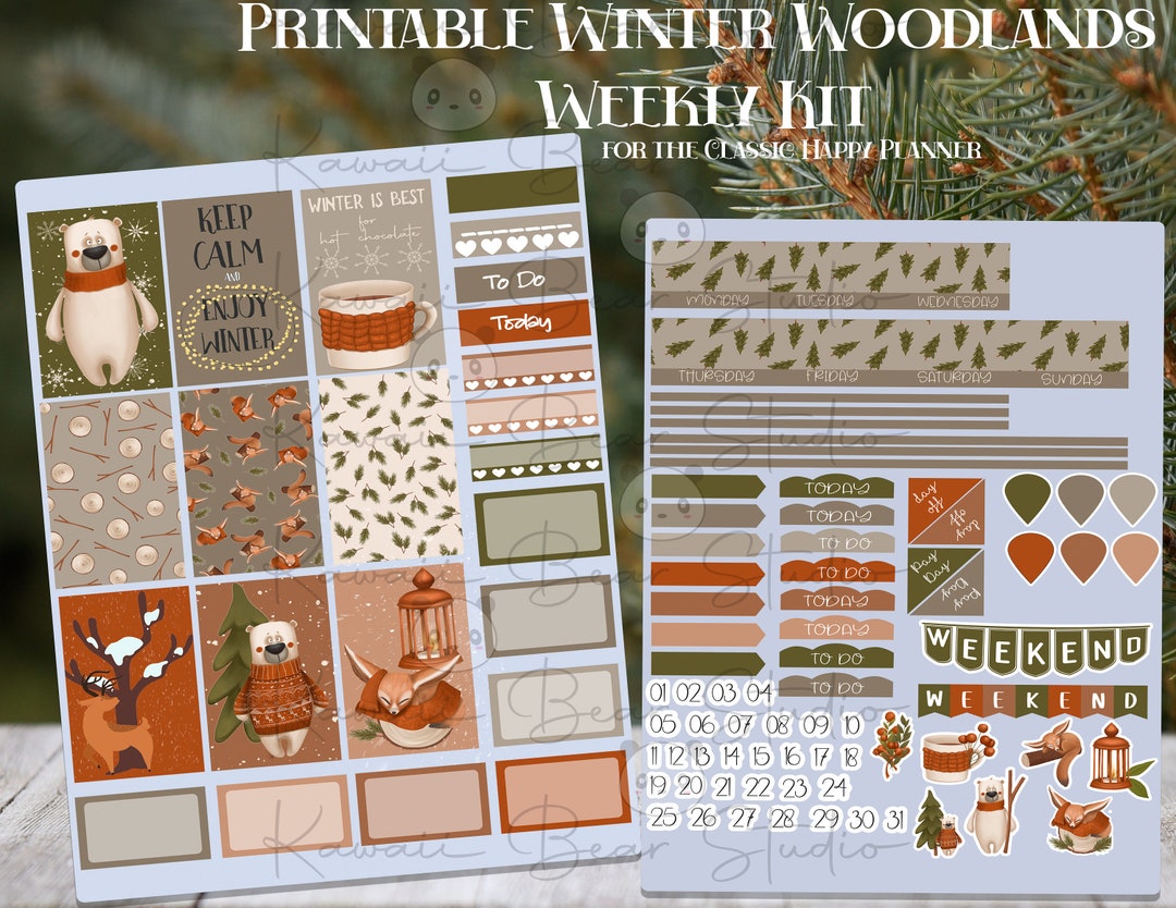 Printable Winter Woodland Animals Weekly Kit for Classic Happy Planner ...