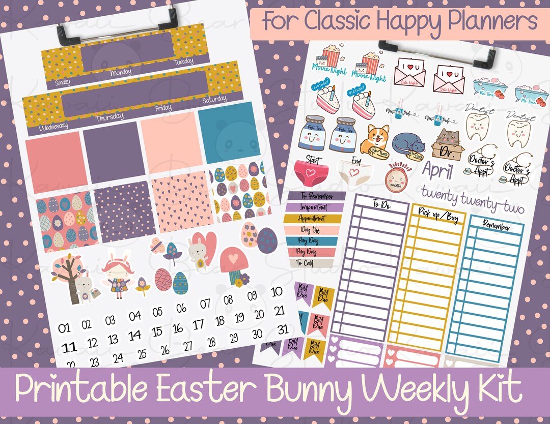 Printable Spring Easter Bunnies April Monthly Kit for Classic Happy ...