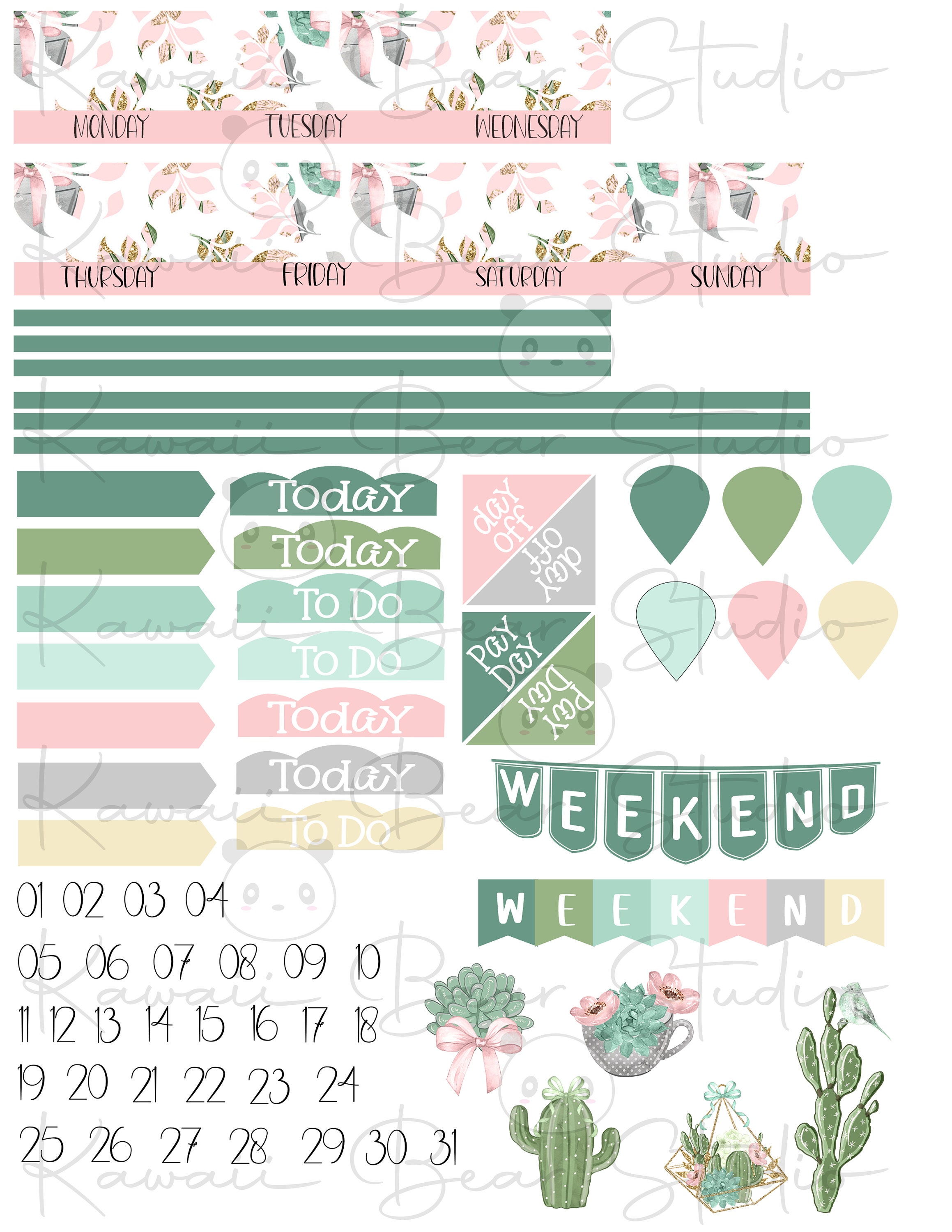 Printable Spring Succulents Weekly Kit for the Classic Happy Planner - Etsy