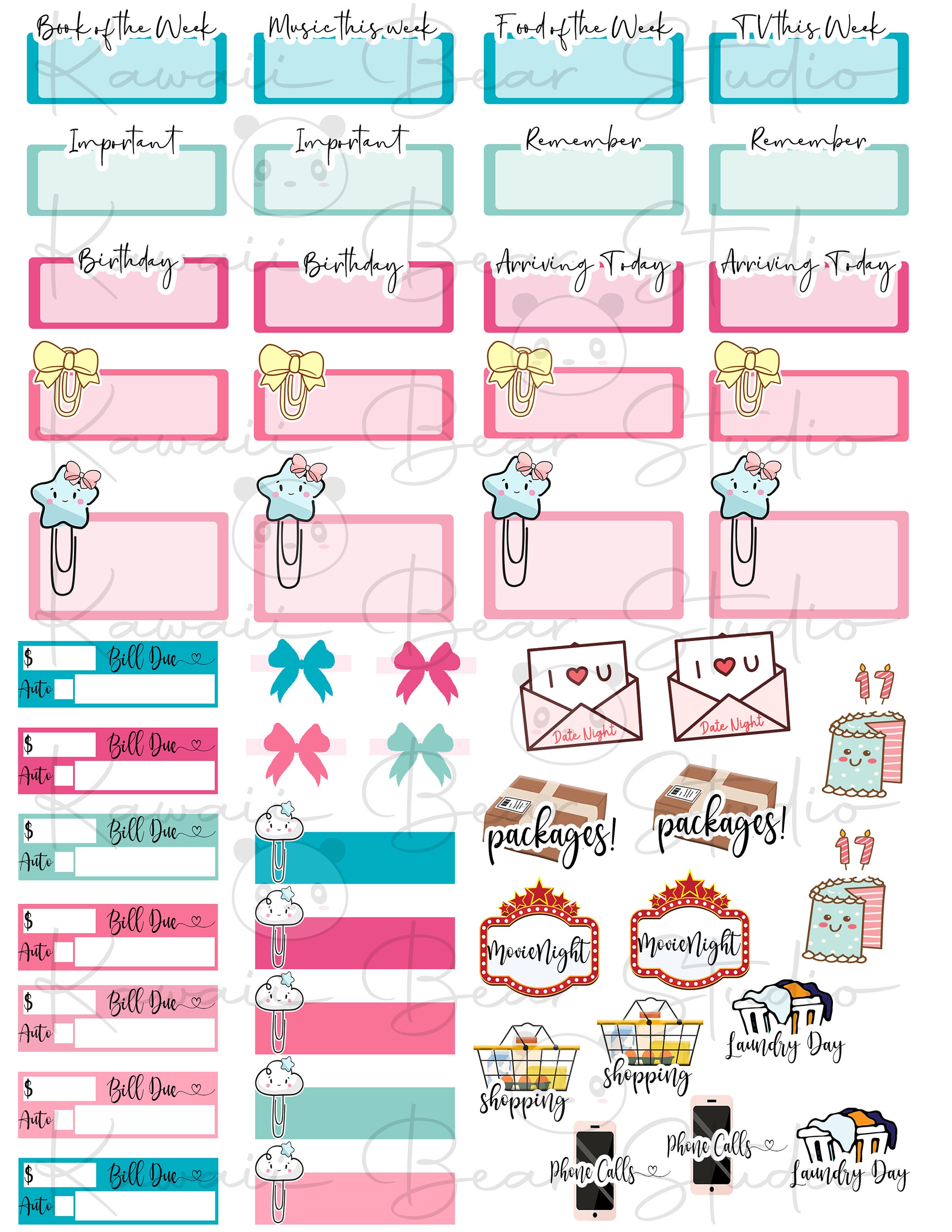 Printable Cute Doodles Classic Happy Planner Weekly Sticker Kit - Etsy