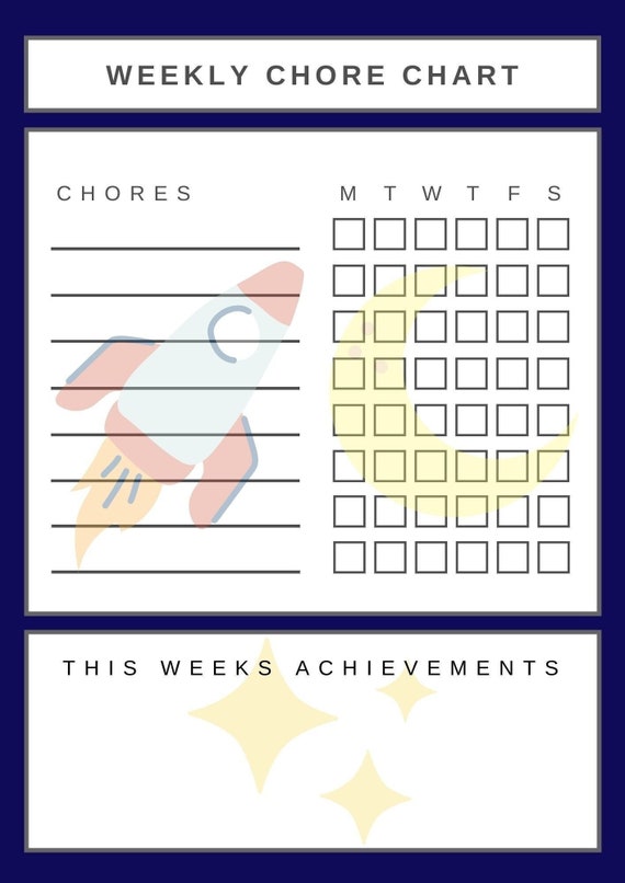 Paper Printable Kids Chore Lists Bundle Space Theme Calendars ...