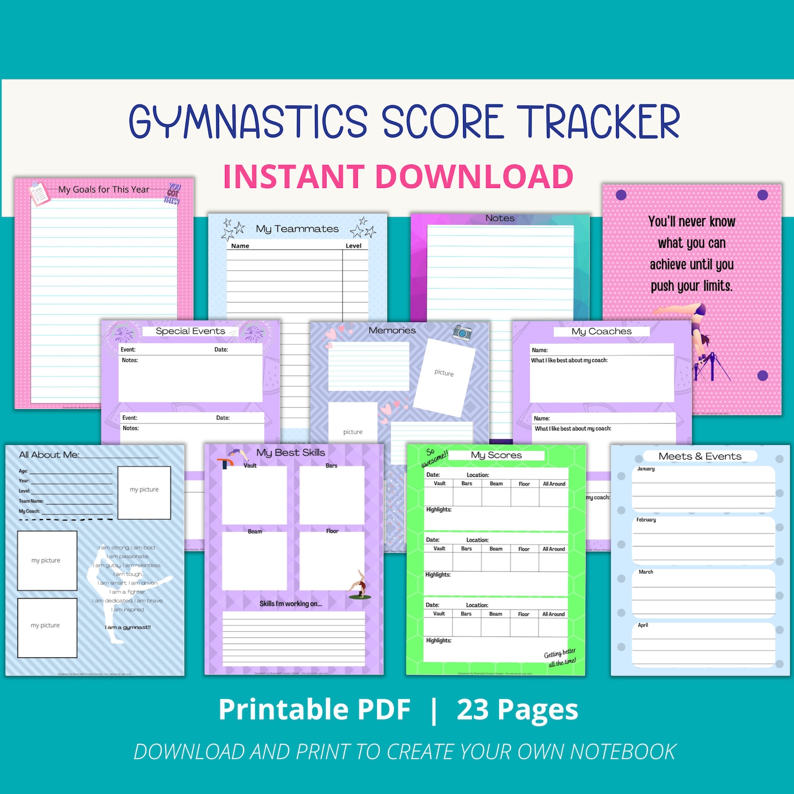 Gymnastics Score Tracker, Printable Gymnastics Tracker, Gymnastics ...