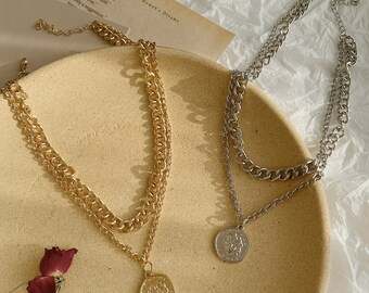 Double Chain Lock Necklace - Etsy