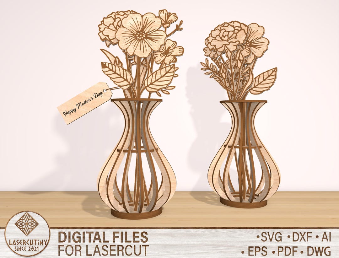 Vase Wood Flowers Cutfile Svg, Wild Flowers Bouquet Laser Cut File ...