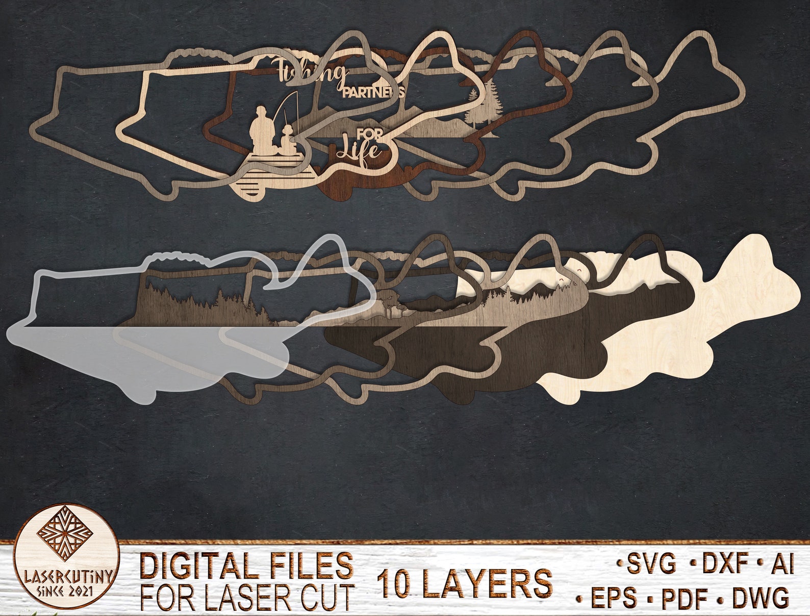 11 Layered Largemouth Bass Fish - Fishing Landscape Art Decor,glowforge ...