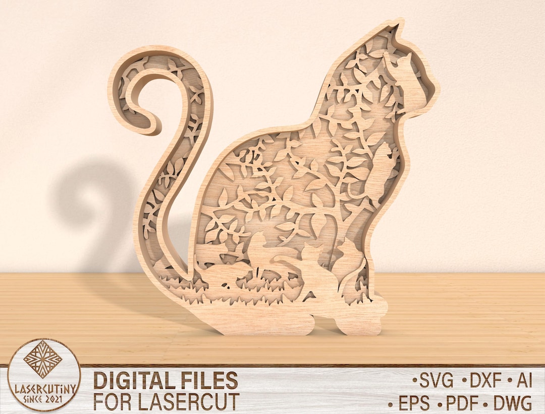 Cat Laser Cut, Svg, Dxf, Glowforge CNC Cutting, Pdf, Dxf, Svg Ai Eps ...