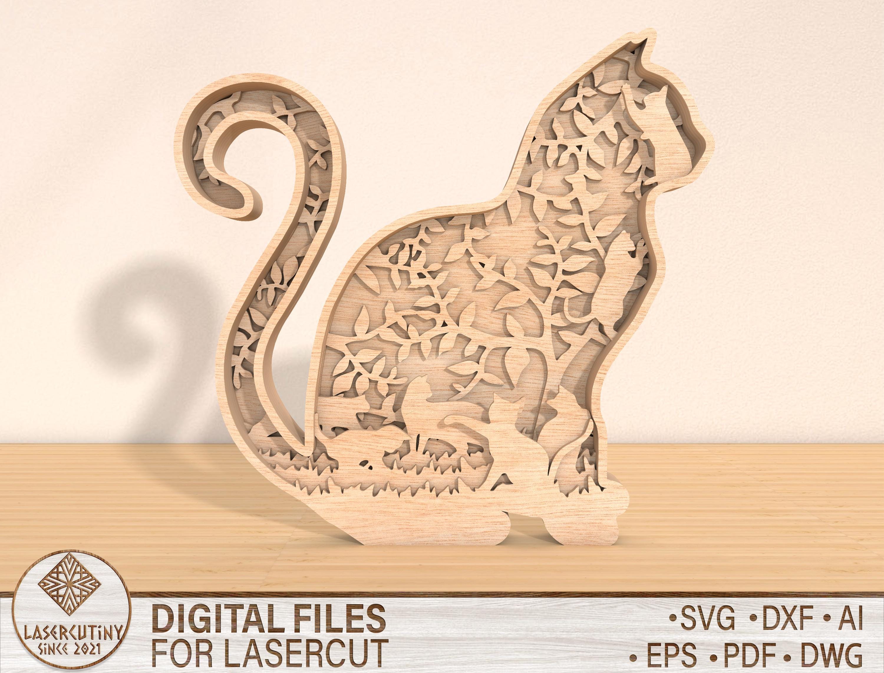 Cat Laser Cut, Svg, Dxf, Glowforge CNC Cutting, Pdf, Dxf, Svg Ai Eps ...