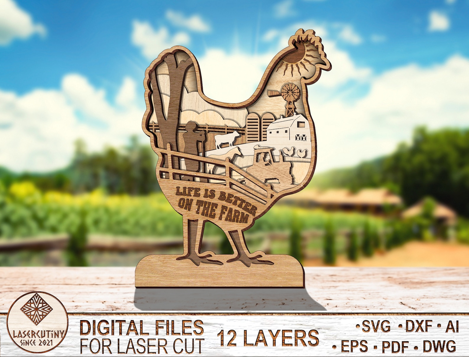 12 Layered Farm Art Decor, Farm Scene Art, Farm Art Piece, Glowforge ...