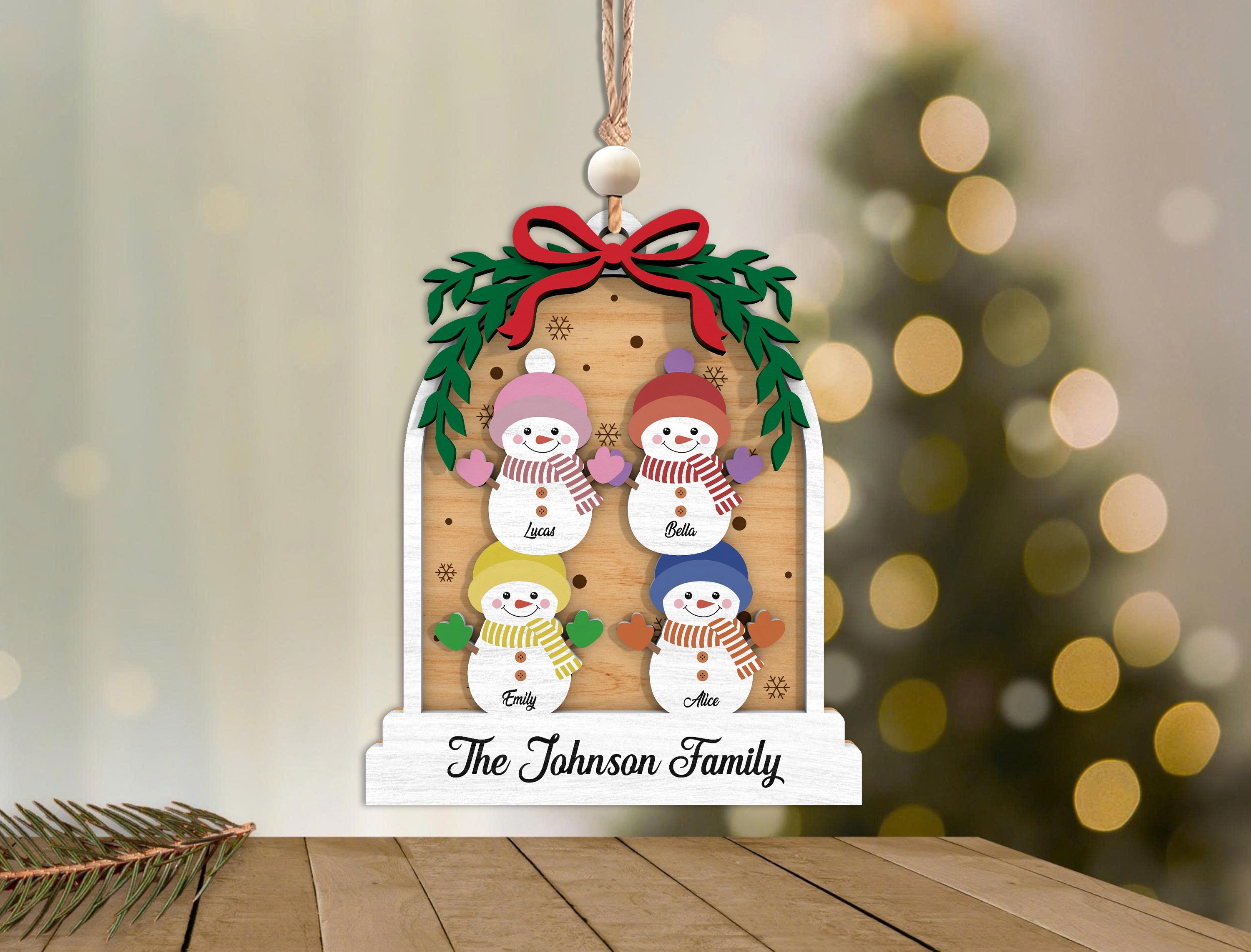 Personalized Snowman Family Christmas Ornament SVG, Custom Family Name ...