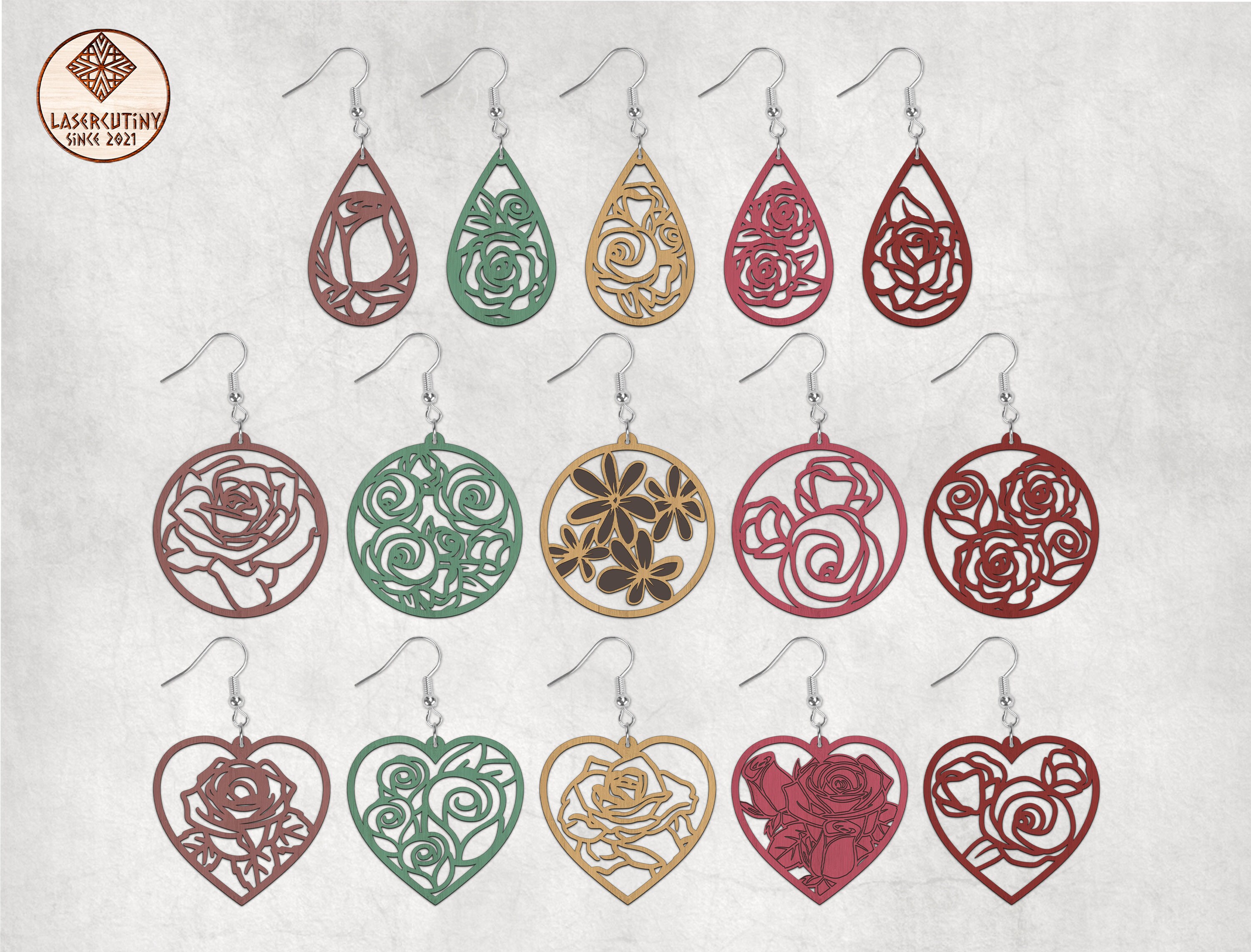 Bundle Rose Flower Boho Earrings Svg Flower Svg Rose Svg - Etsy