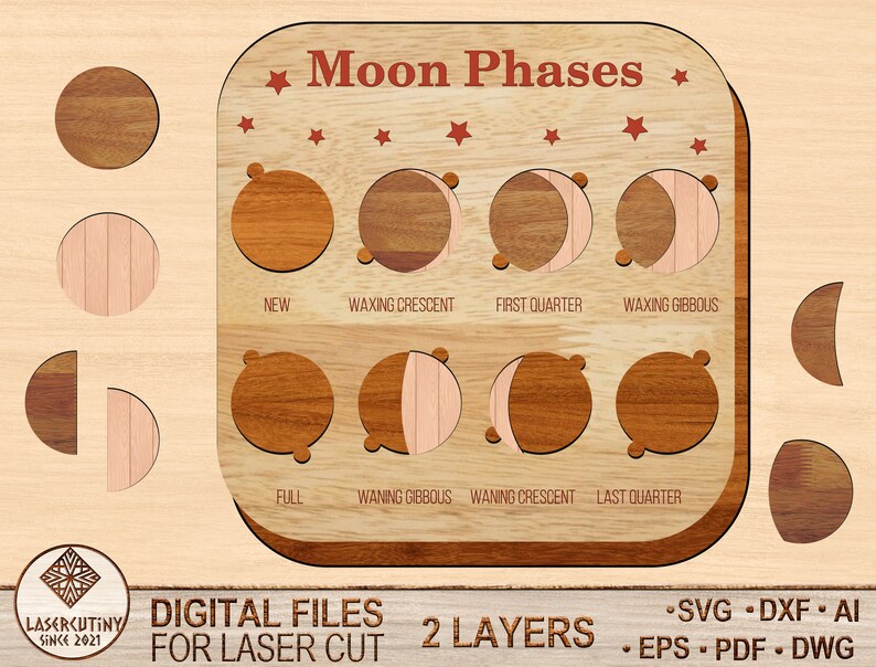 Phases of Moon Puzzle Laser Cut File Svg Dxf kids Laser Svg - Etsy
