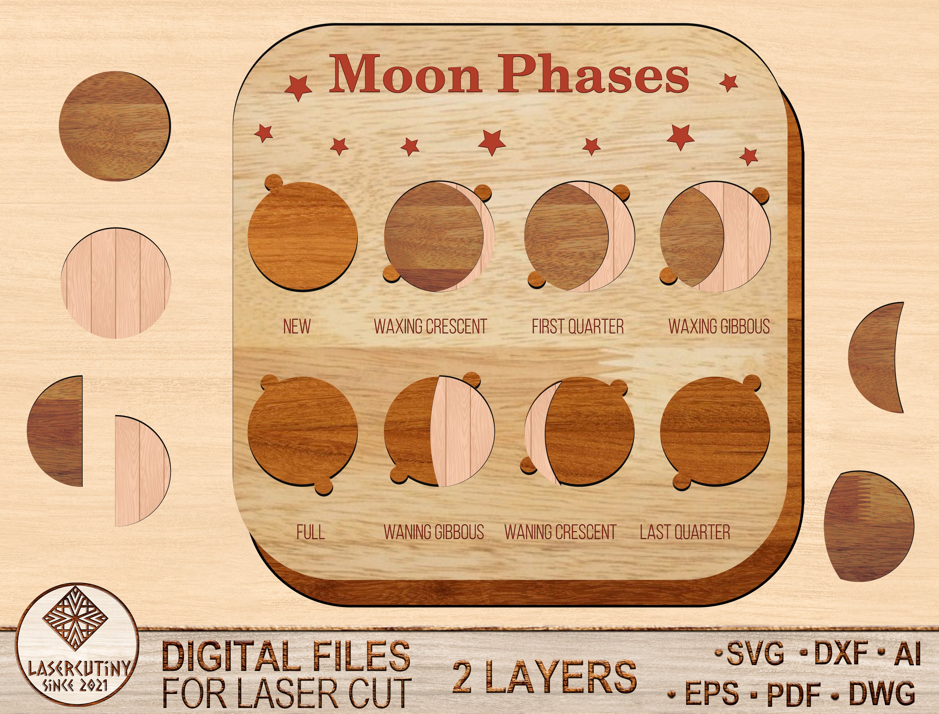 Phases of Moon Puzzle Laser Cut File Svg Dxf kids Laser Svg - Etsy ...