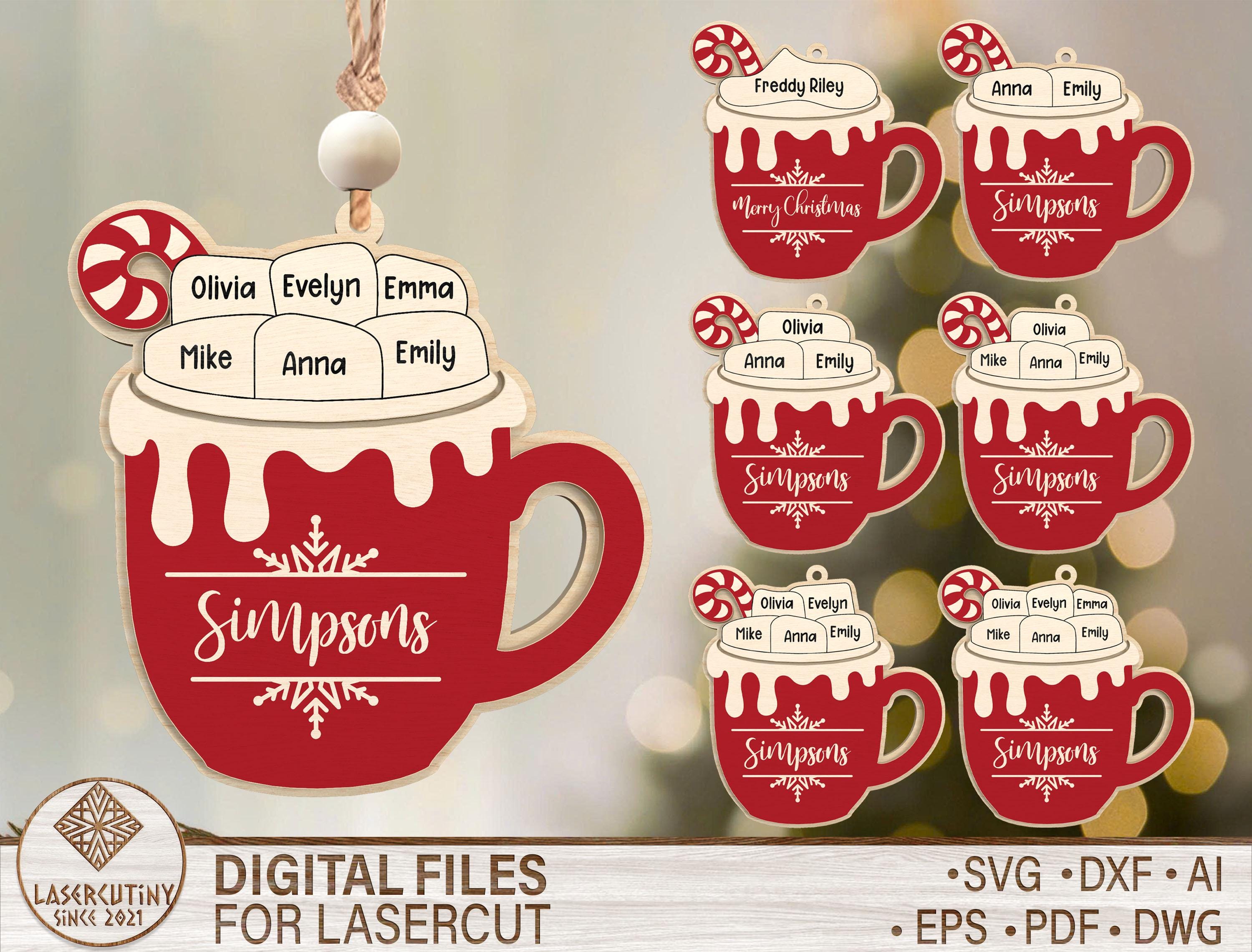 Christmas Mug Ornament SVG, Personalized Family Name Hot Cocoa Cup ...