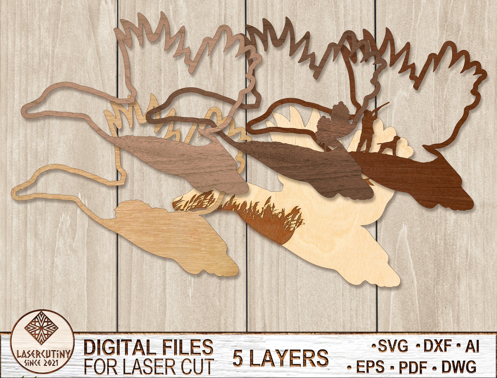 Multilayer Duck Hunting Svg, Glowforge Svg , Duck SVG, Hunting Dog SVG ...