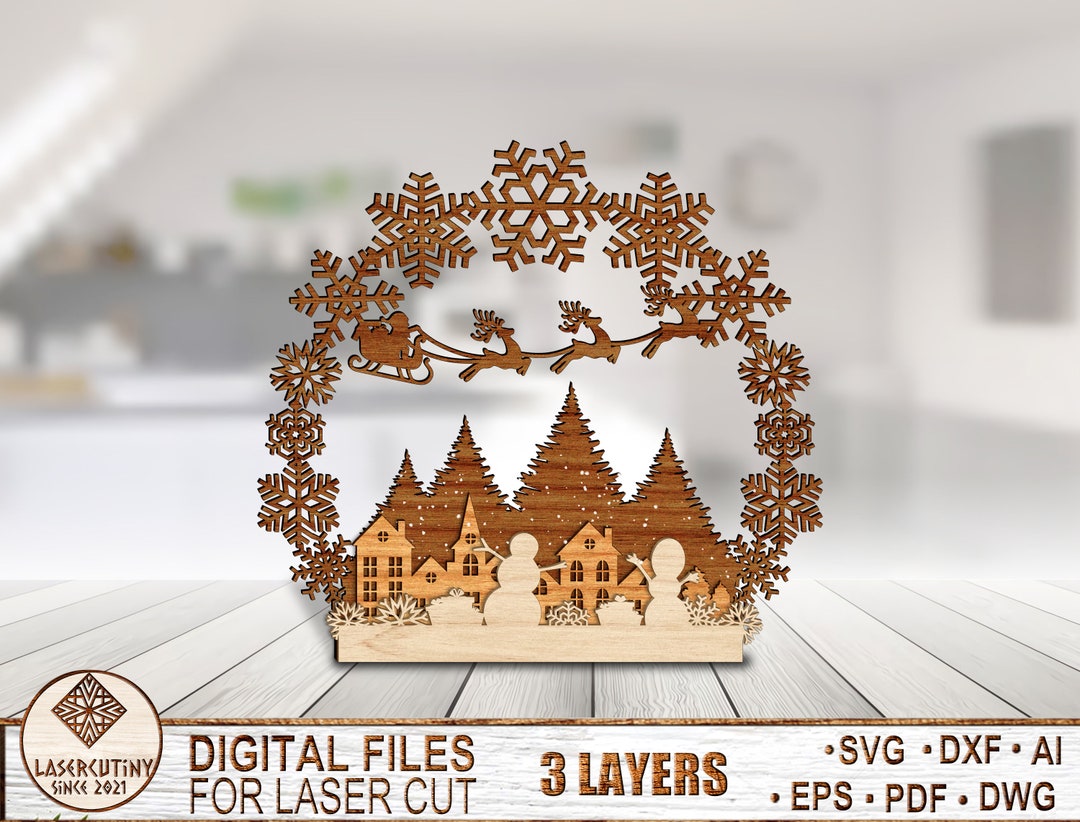 Multi-layer Christmas Scene Svg, Merry Christmas Svg, Santa Sleigh Svg ...