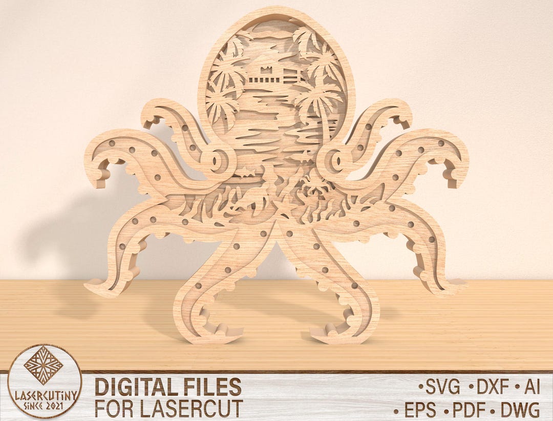 Octopus Multilayer SVG, Home Decor Octopus Layered Wooden, Summer Svg ...