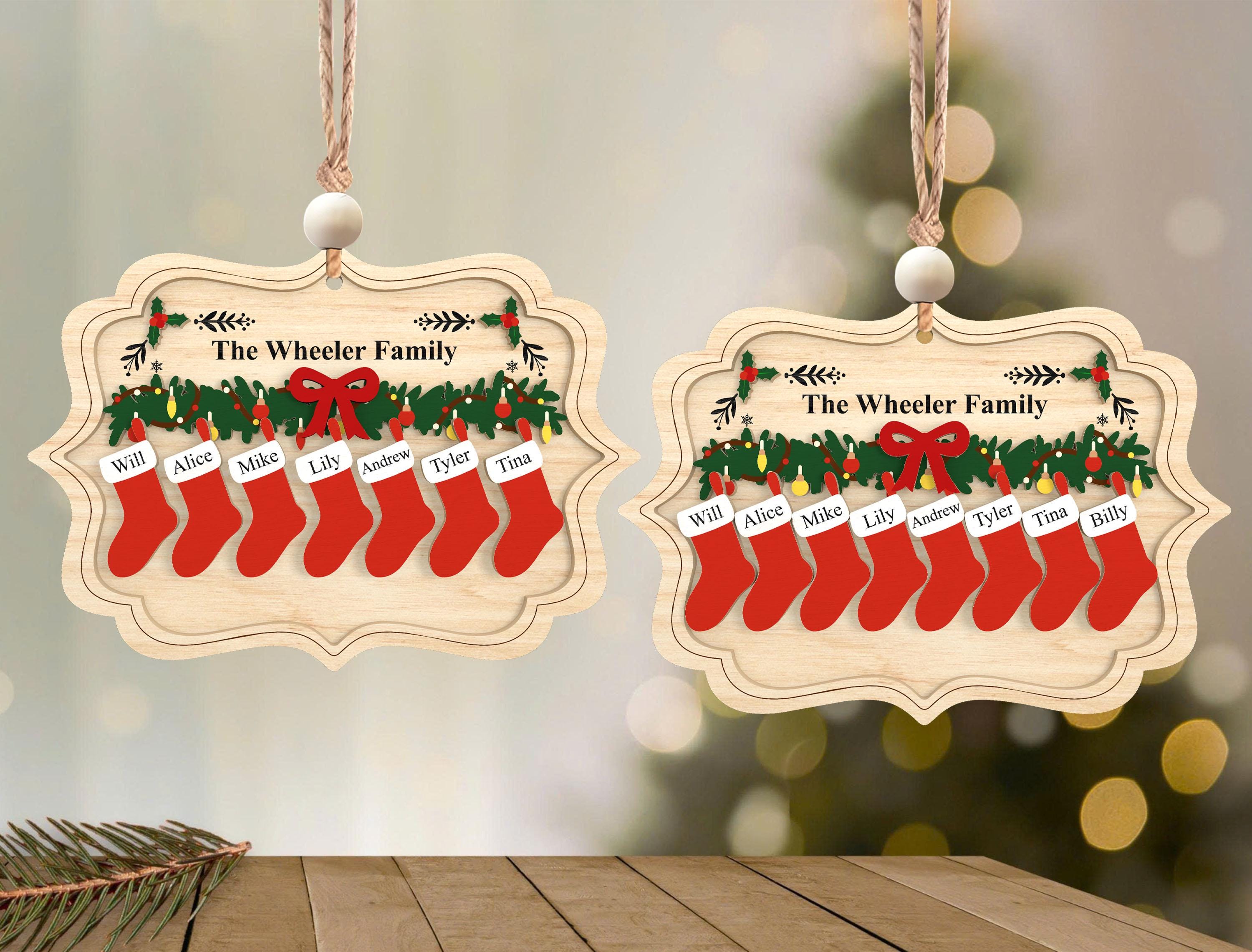 Family Christmas Stocking Ornament SVG, Personalized Laser Cut File ...