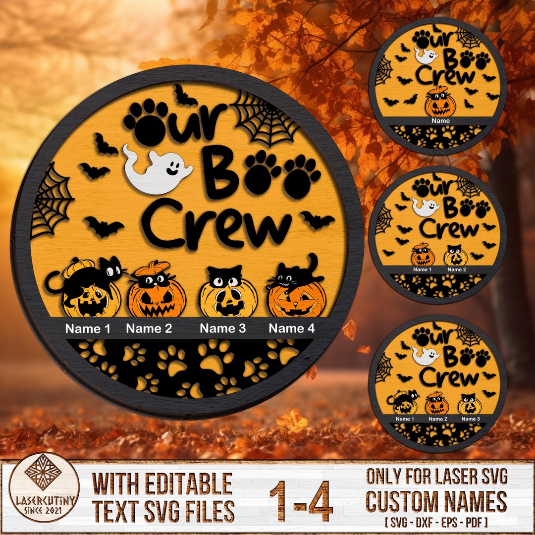 Personalized Our Boo Crew Door Sign SVG, Black Cat Pumpkin Svg ...