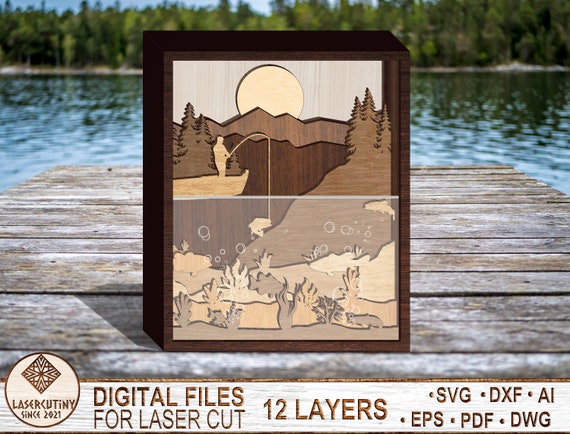 11 Layered Fishing Landscape Art Decorfishing Art - Etsy