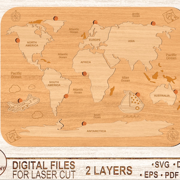 Wood World Map - Etsy