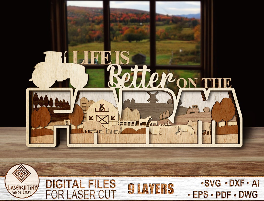 Multilayer Farm Scene , Wooden Farm Art Decor , Barn Farm Animals SVG ...