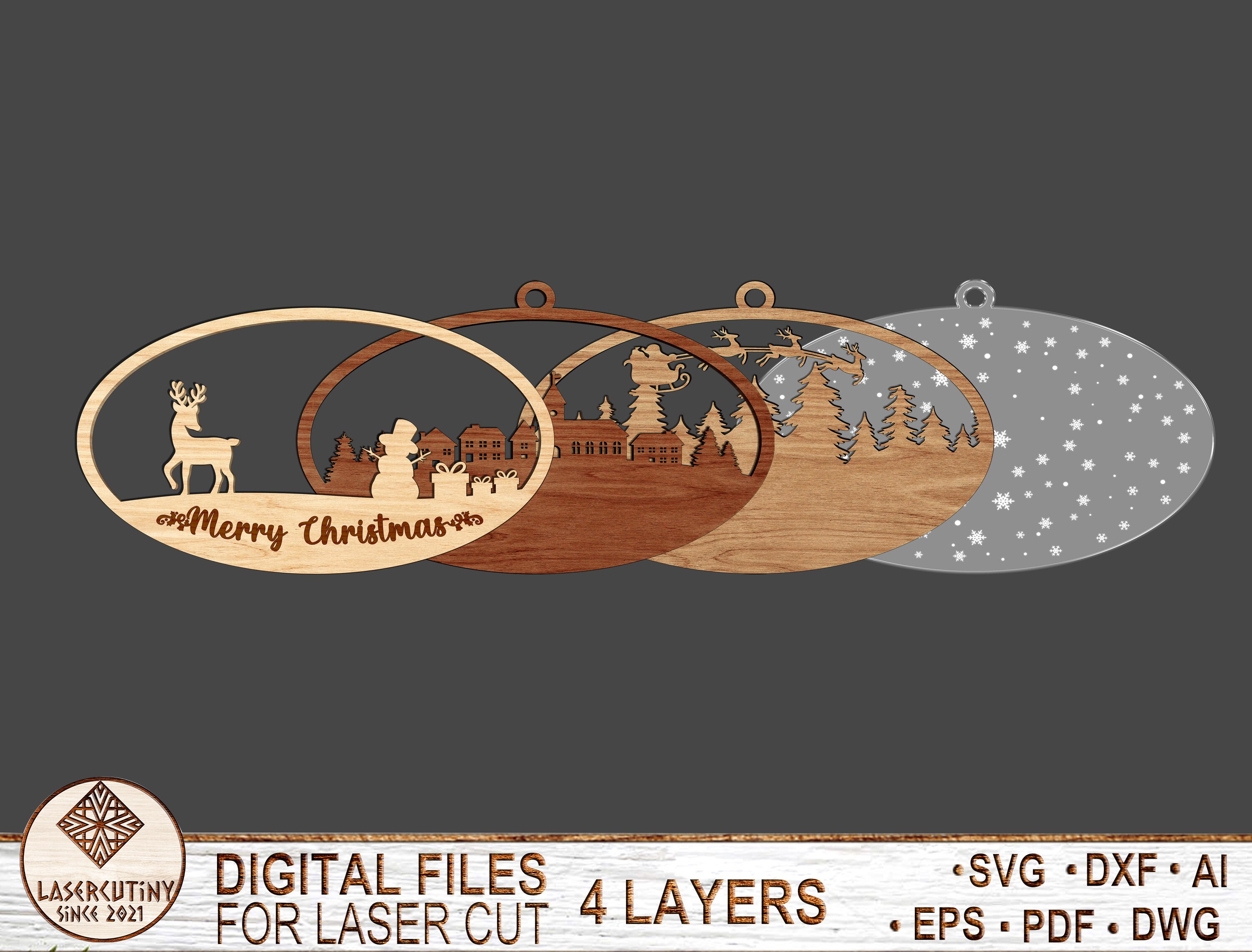 Multilayer Door Sign Christmas Scene - Glowforge SVG Files - Christmas ...