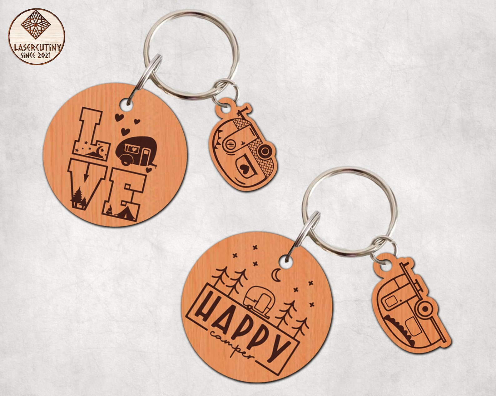 Camping Keychain SVG Bundle, Round Keychain Svg,happy Camper Keychain ...