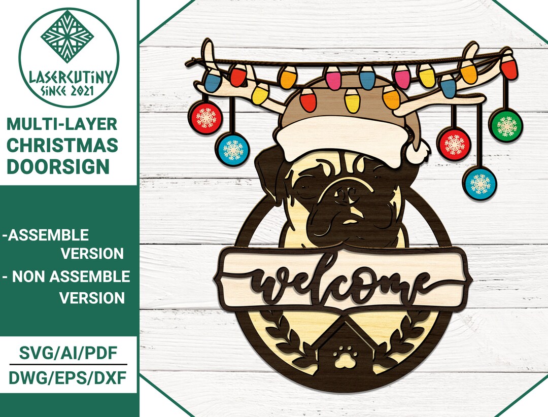 Christmas Pug Sign SVG, Dog House Svg, Christmas Door Sign SVG, Merry ...