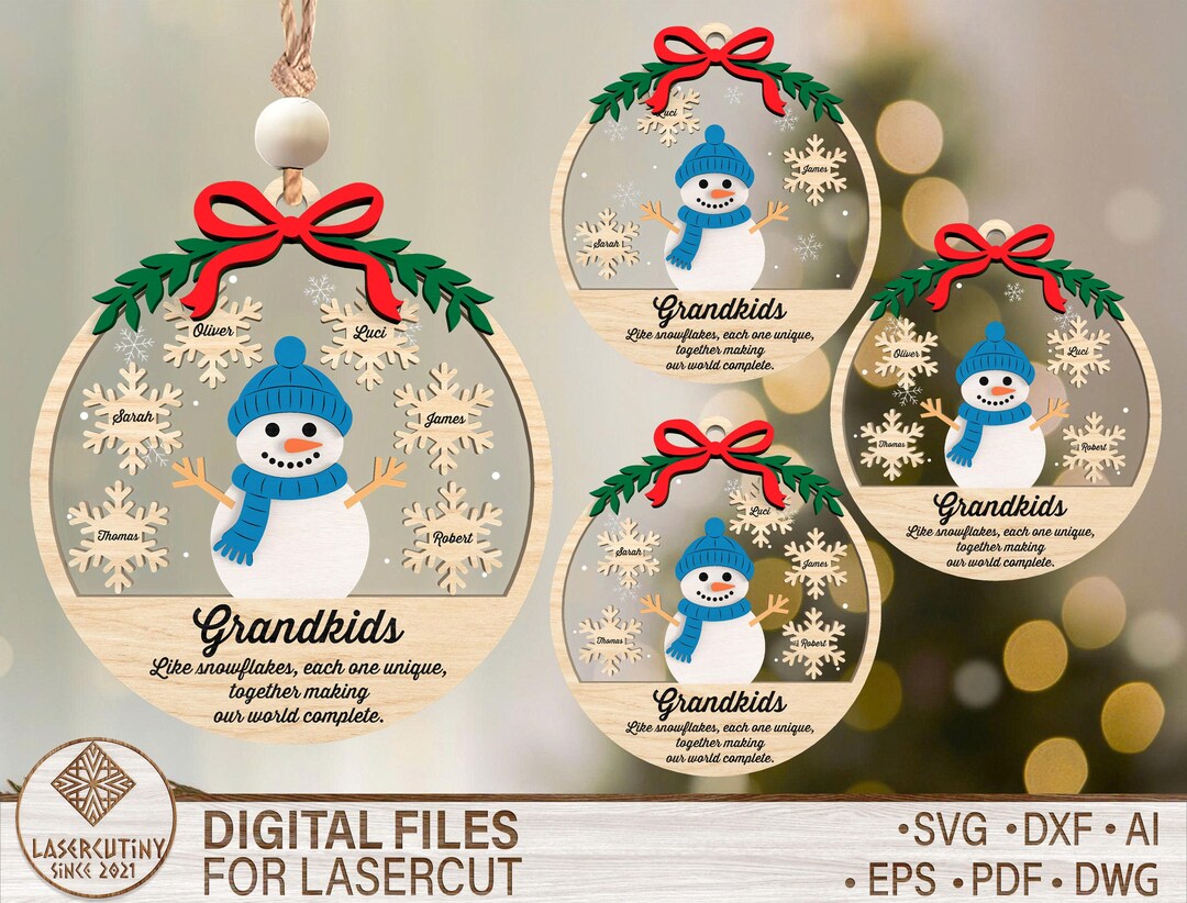 Personalized Christmas Ornament, Grandkids Snowman Ornament SVG, Like ...