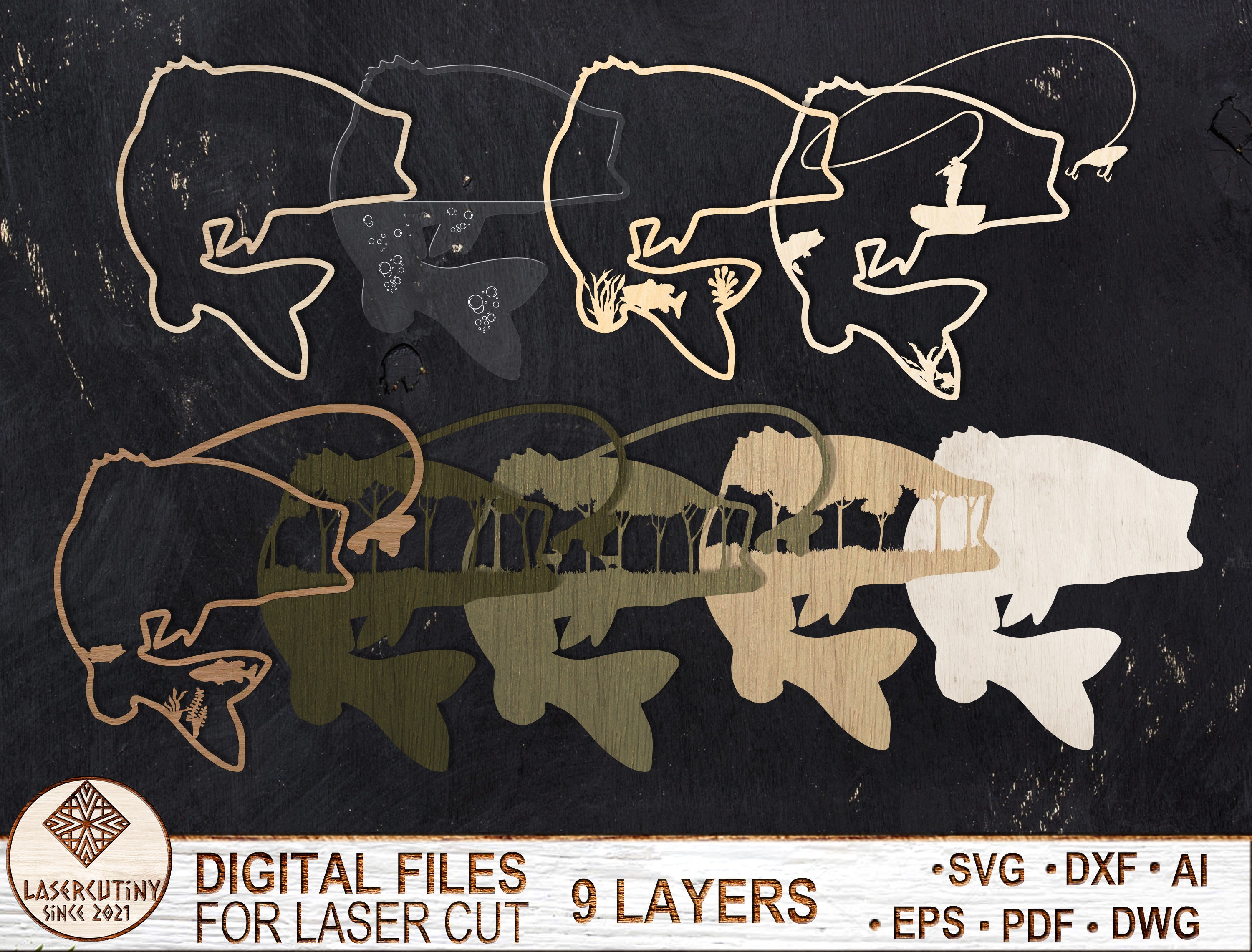 9 Layered Largemouth Bass Fish Bass Fish SVG Glowforge - Etsy Canada