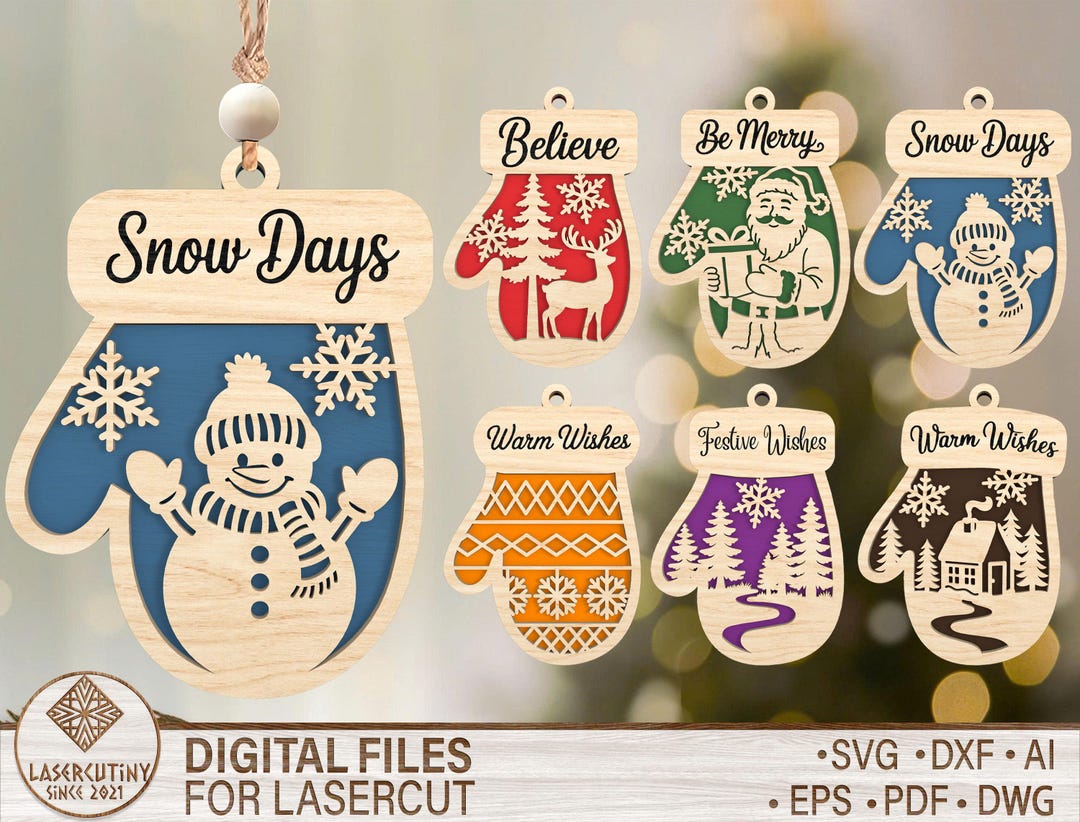 Christmas Mitten Ornament SVG Bundle, Layered Holiday Laser Cut File ...