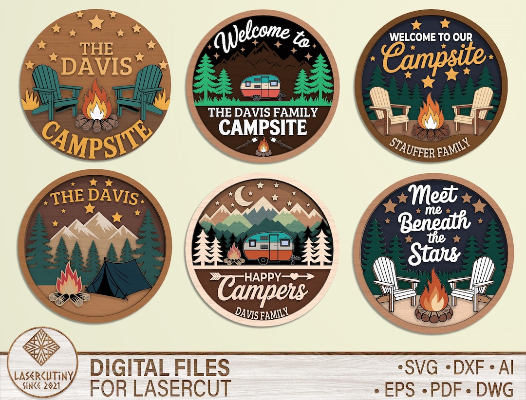Personalized Camping Door Sign SVG Bundle , Custom Family Campsite Sign ...