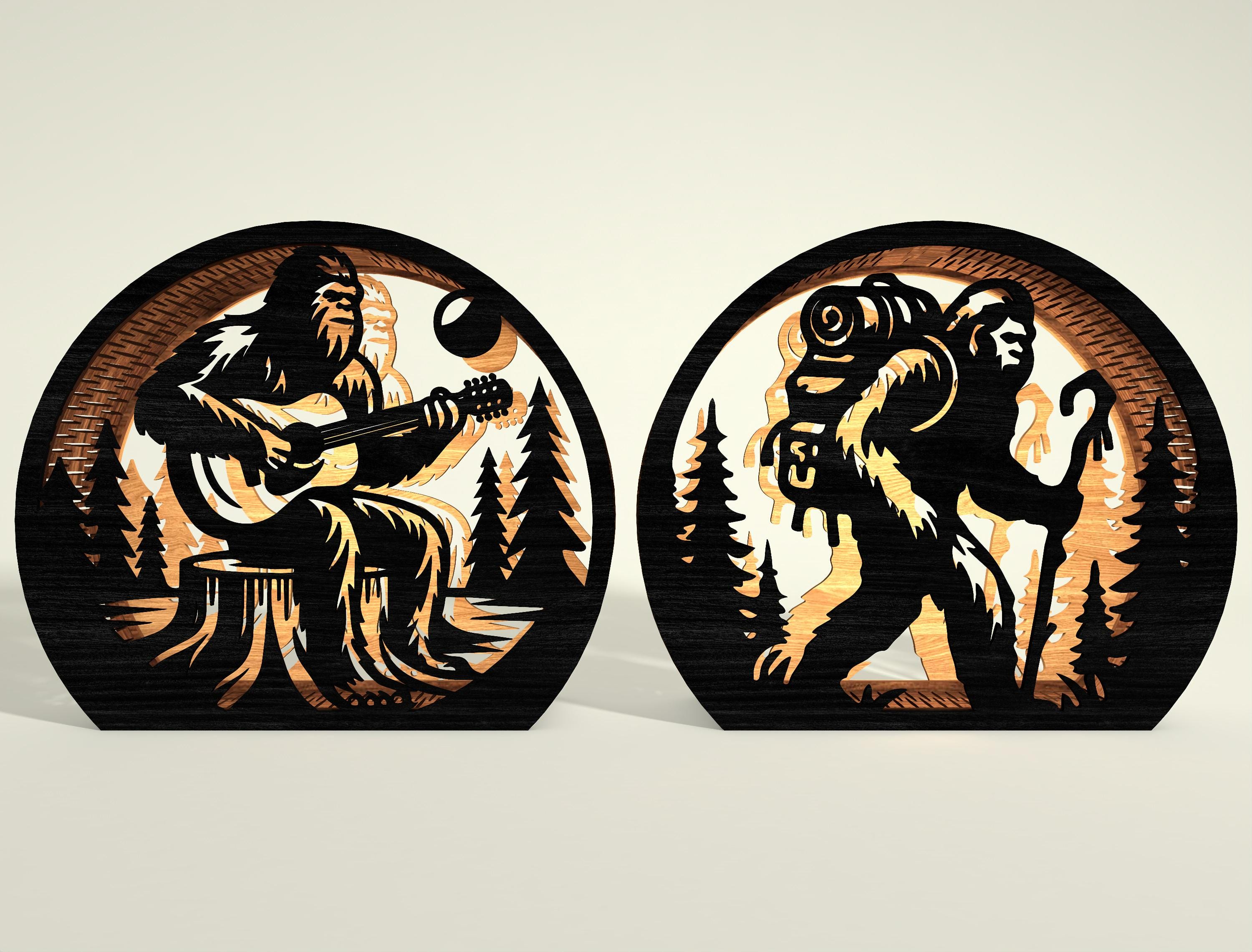 Bigfoot & Alien Lantern SVG , UFO Campfire Layered Light Box , Cryptid ...