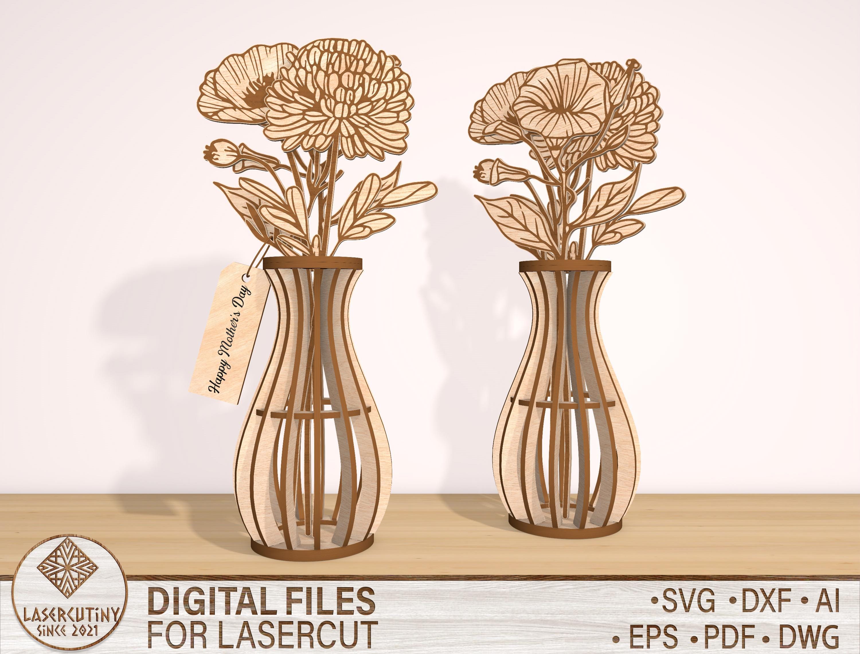 Vase Wood Flowers Cutfile Svg, Wild Flowers Bouquet Laser Cut File ...