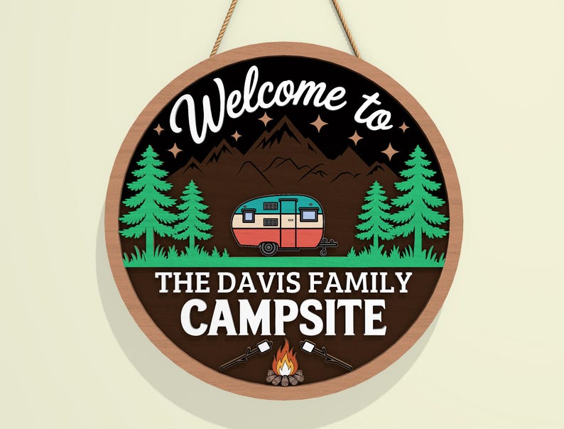 Personalized Camping Door Sign SVG Bundle , Custom Family Campsite Sign ...