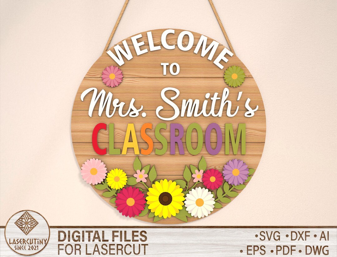 Classroom Door Hanger Cut File, Personalized Teacher Door Hanger Laser ...