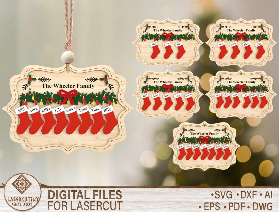 Family Christmas Stocking Ornament SVG, Personalized Laser Cut File ...