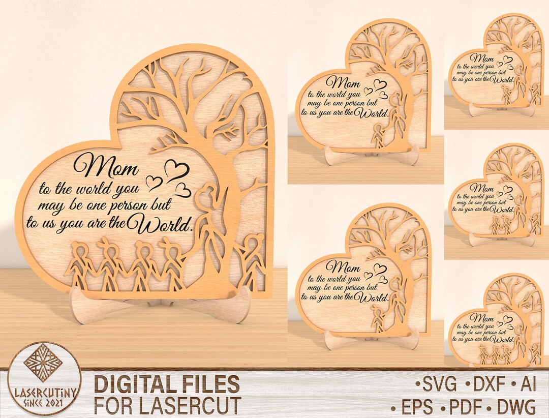 Personalized Gift, Mother Day Heart Tree Cut File, Glowforge File, Mom ...