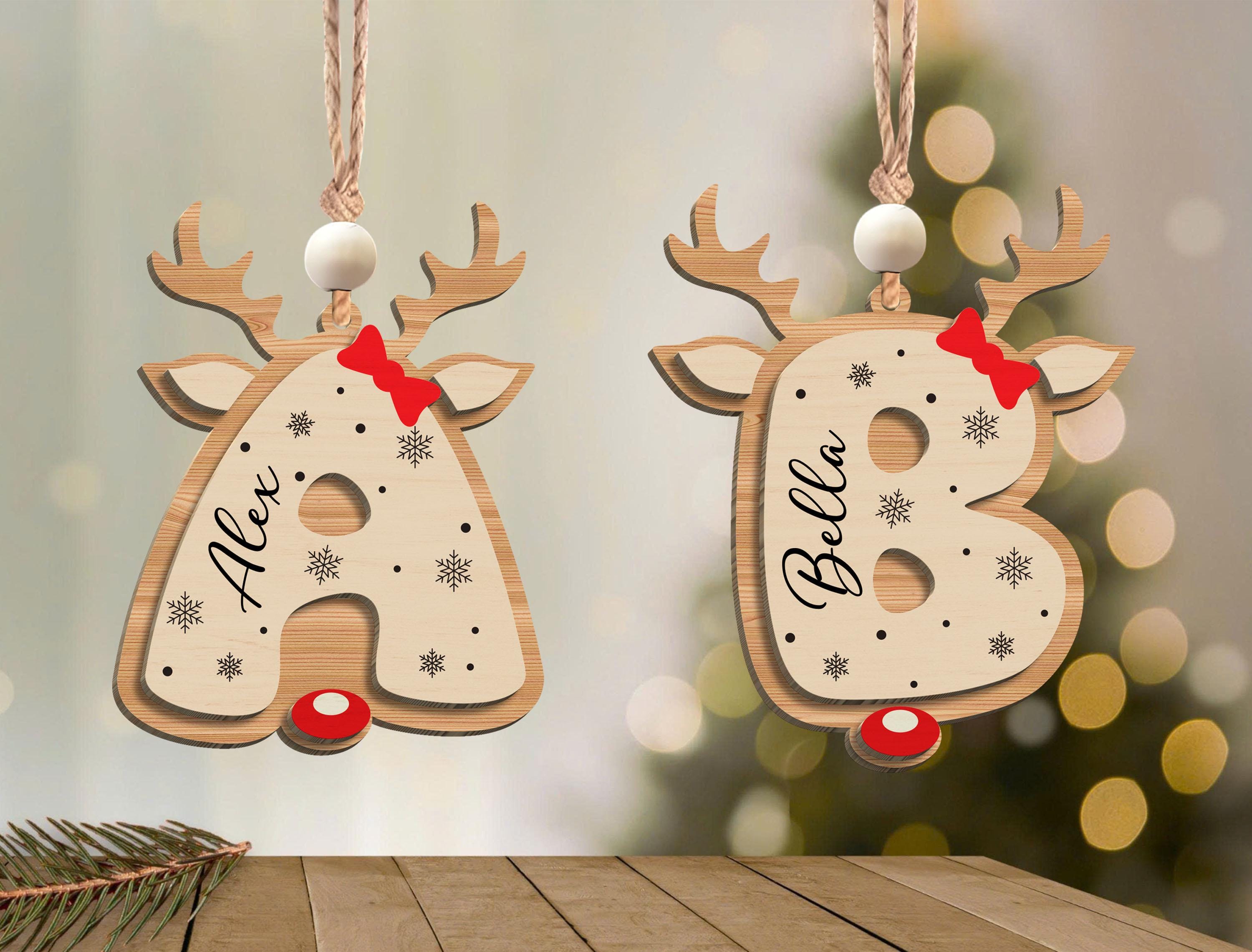 Reindeer Alphabet Ornament SVG, Personalized Christmas Letter Tag Laser ...