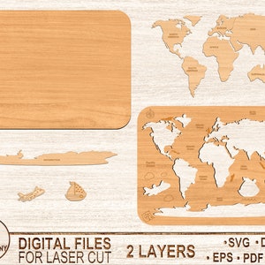 World Map Puzzle Laser Cut File, Svg, Dxf ,kids Laser Svg Design ...