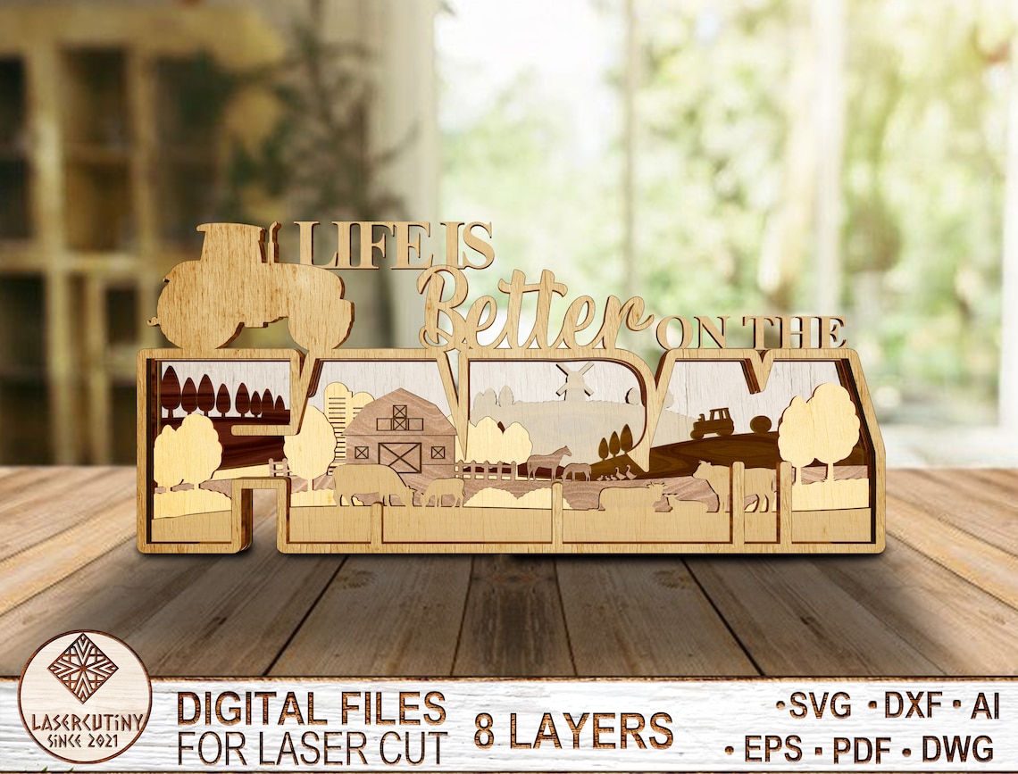 Multilayer Farm Scene , Wooden Farm Art Decor , Barn Farm Animals SVG ...