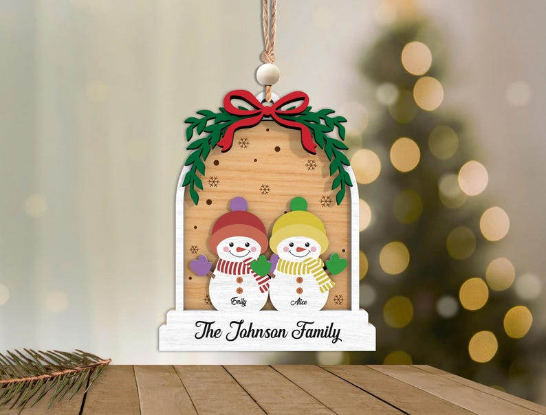 Personalized Snowman Family Christmas Ornament SVG, Custom Family Name ...