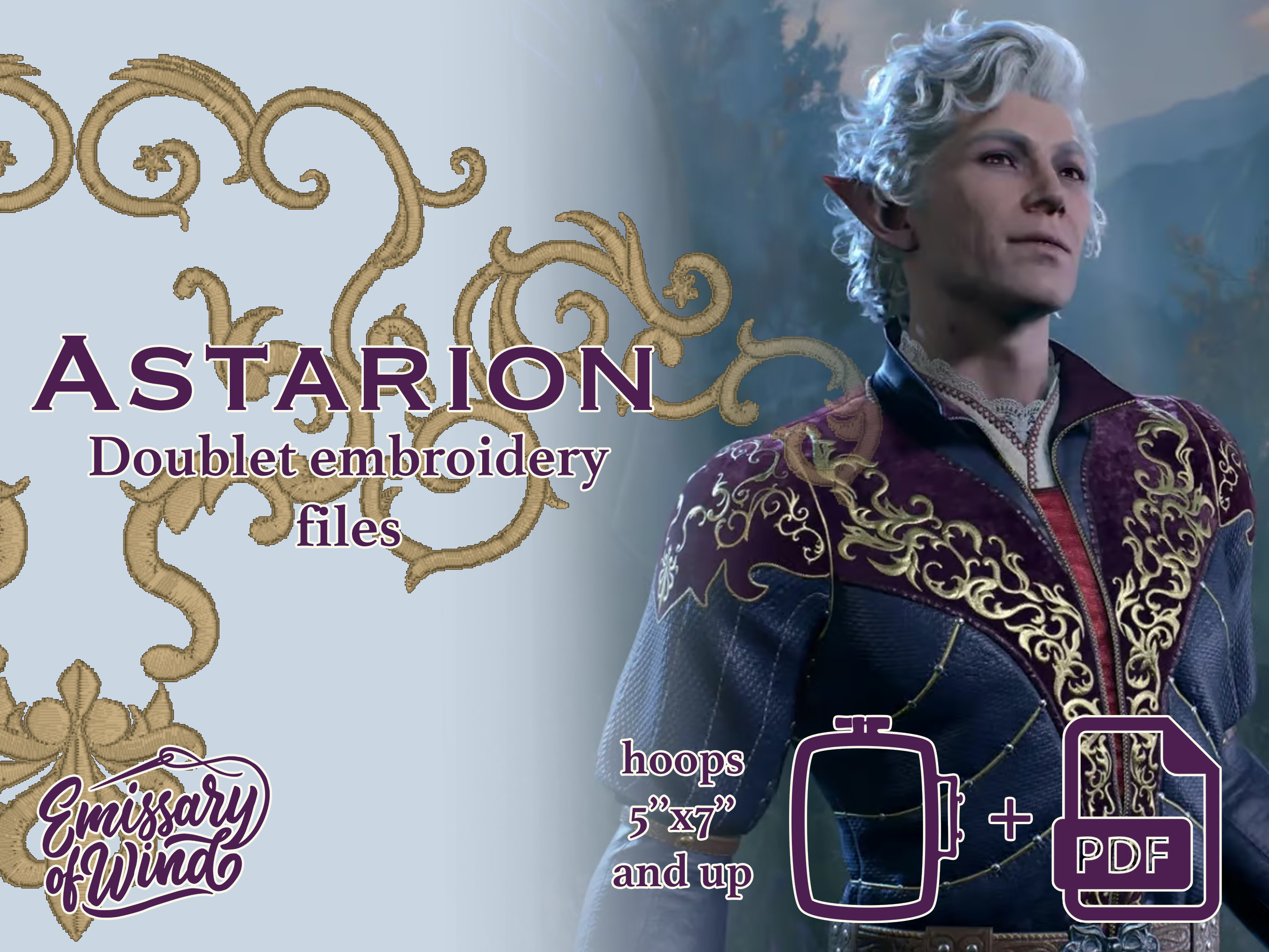 Astarion - Baldur's Gate 3 - Embroidery Design Files for Cosplay and ...