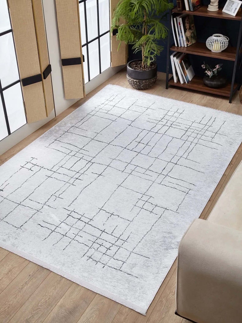 White Designer Area Rug Decorative Geometric Farmhouse Home | Etsy