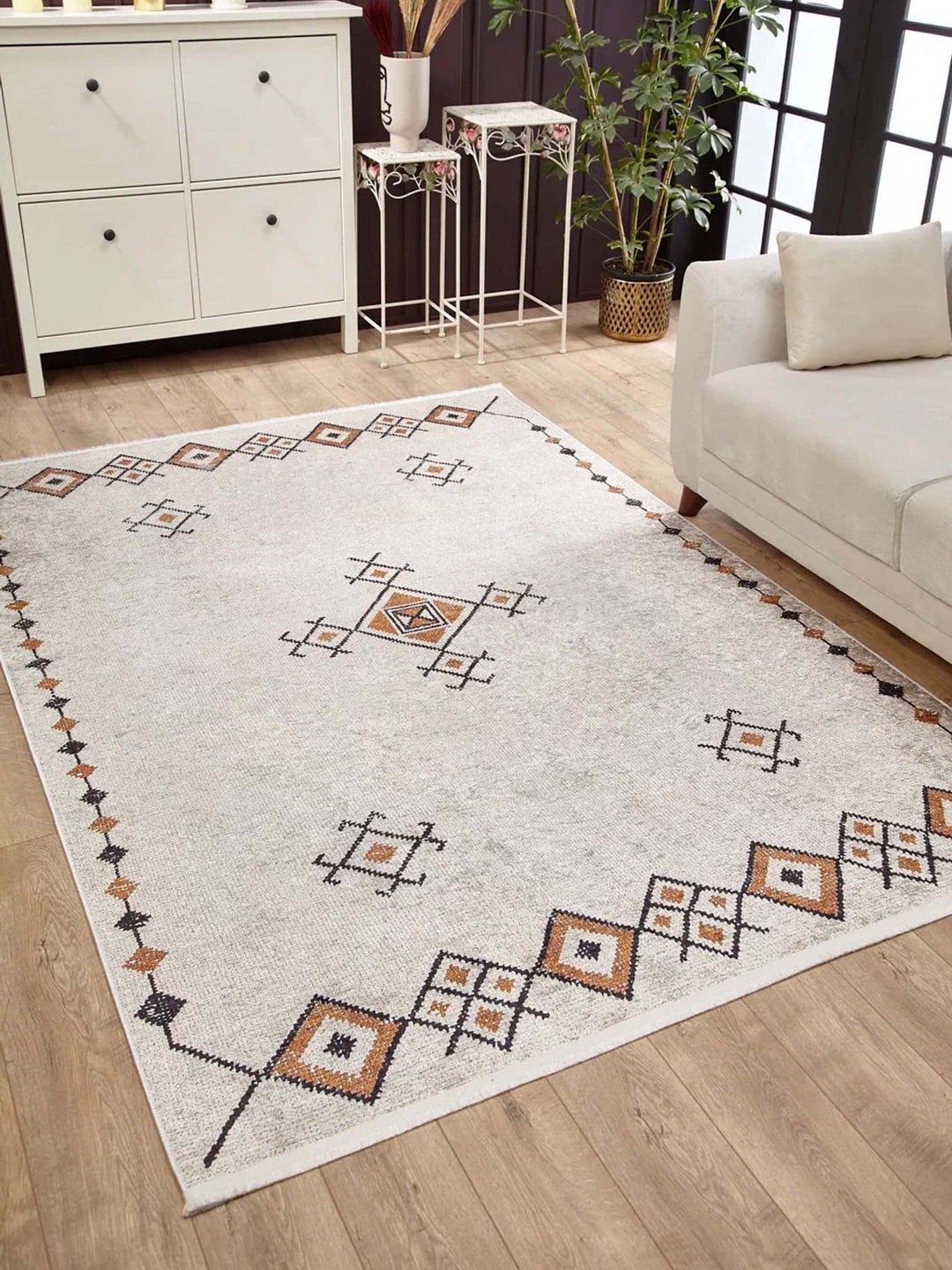 Boho Beige Rug, Minimalist Southwestern Diamond 8 X 10 6x9 5x8 5x7 ...