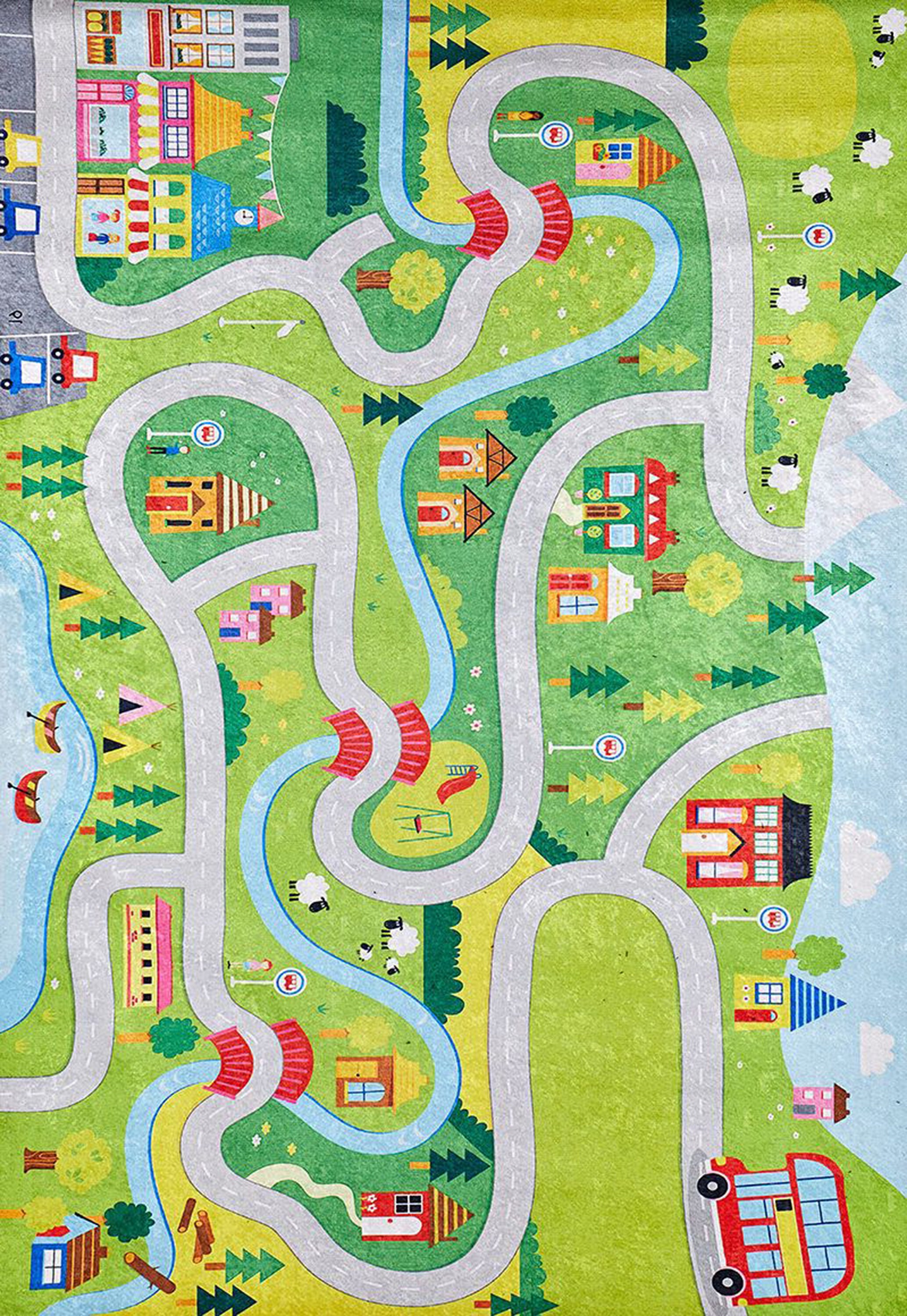 City Traffic Green Rug Town Boy Girl Farm Road Map Play Kids - Etsy
