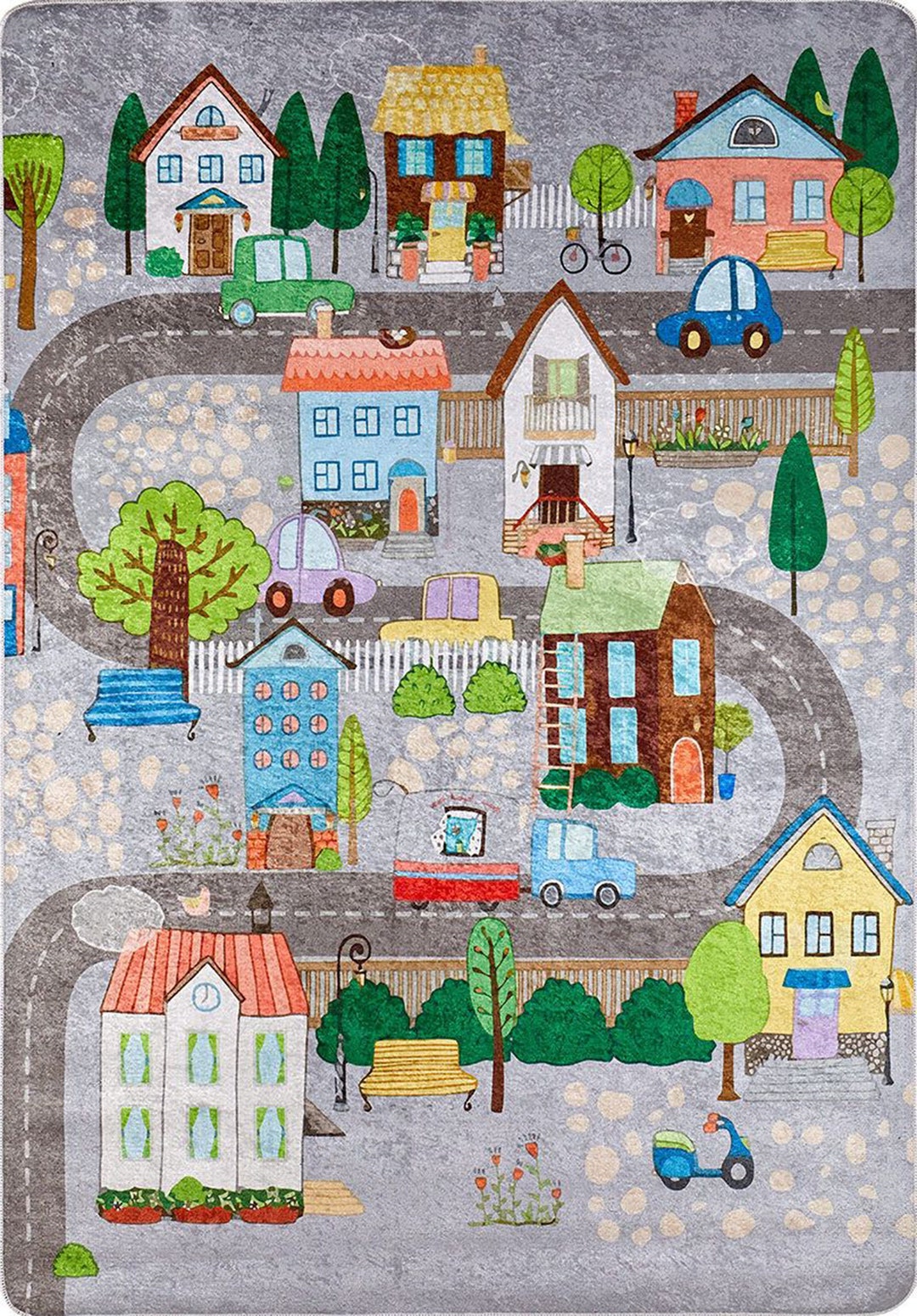 Kids City Traffic Rug, Gray Road Map Playing Carpet Roadmap Rugs for ...