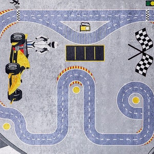 Road F1 Traffic Map Kids Play Rug Gray Game Playroom Rugs Car - Etsy