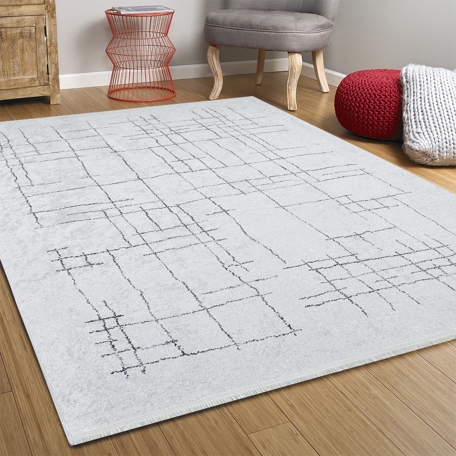 White Designer Area Rug Decorative Geometric Farmhouse Home | Etsy