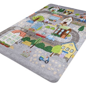 Kids City Traffic Rug, Gray Road Map Playing Carpet Roadmap Rugs for ...
